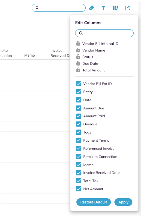 Toolbar Actions and Currency Filter – Auditoria.ai